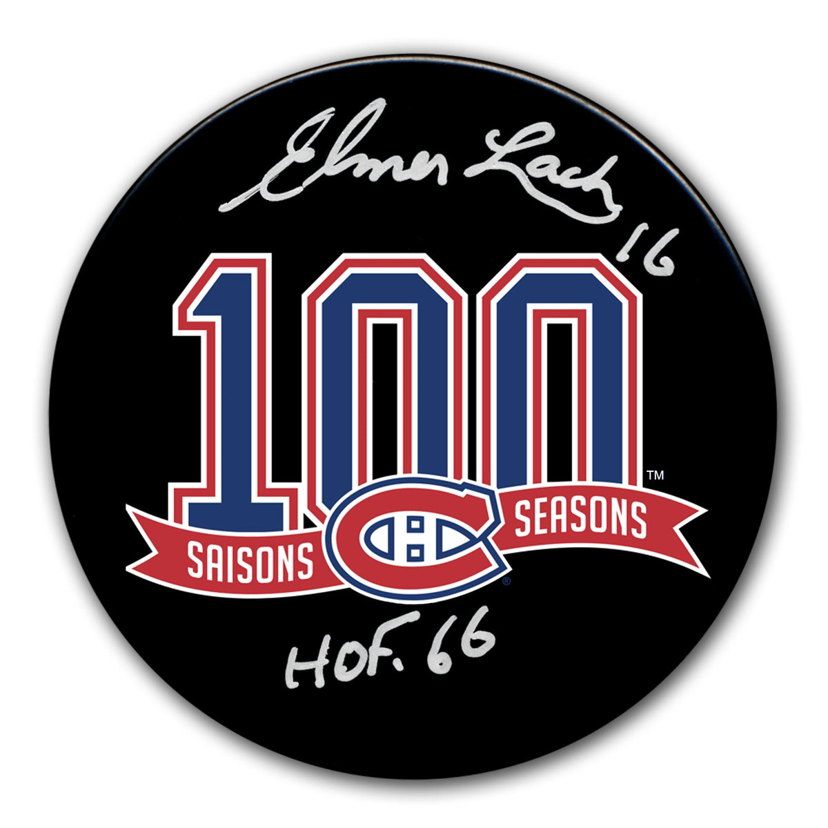 Elmer Lach Montreal Canadiens 100th Anniversary Autographed Puck