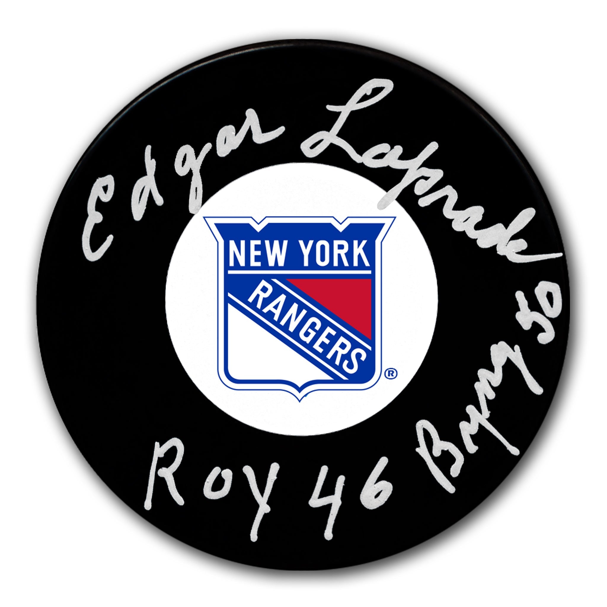 Edgar Laprade New York Rangers 1946 ROY 1950 Lady Byng Autographed Puck